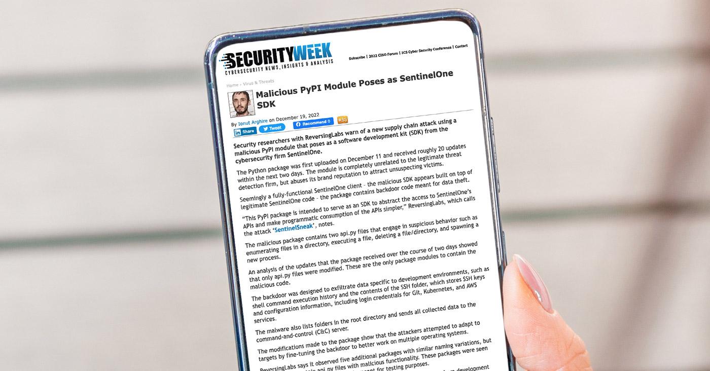 Securityweek Malicious Pypi Module Poses As Sentinelone Sdk